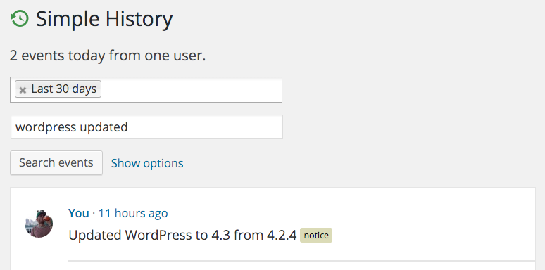 Simple History and WordPress 4.3 = good to go - Simple History