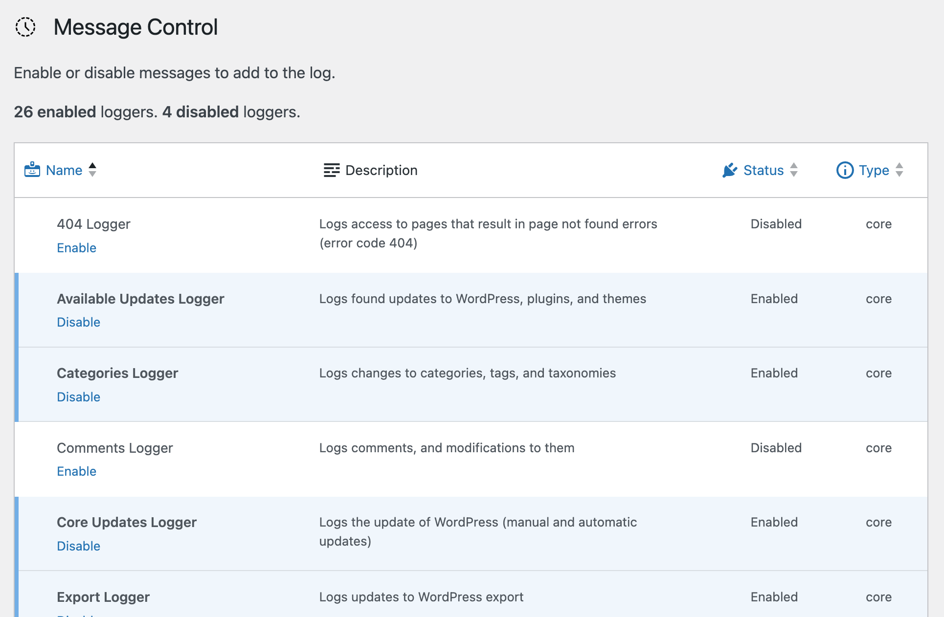 Extended Settings - Simple History