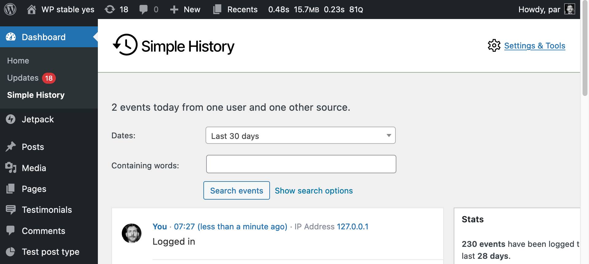 Simple History 4.7.0 – new logo and shortcut to settings - Simple History