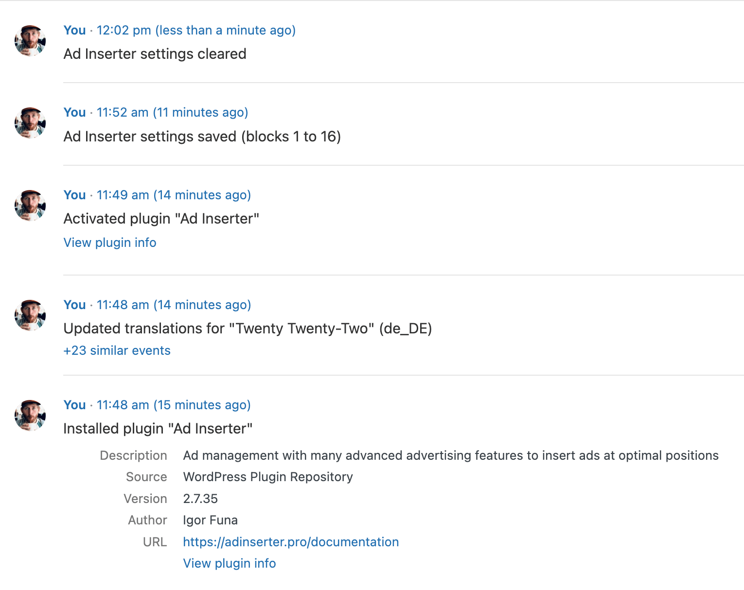 Ad management plugin “Ad Inserter” adds support for Simple History ...