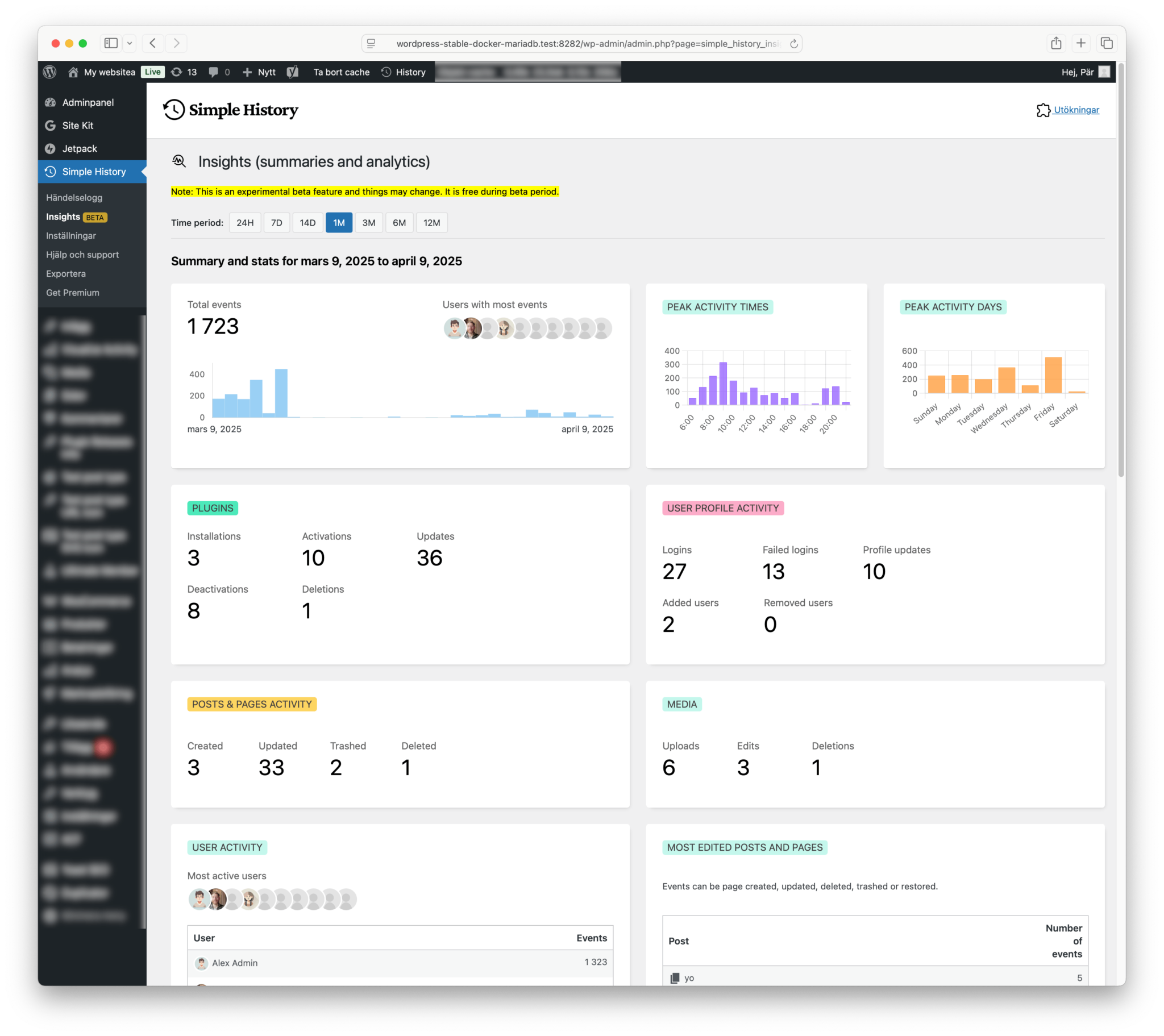 New summary page with events statistics coming soon - Simple History