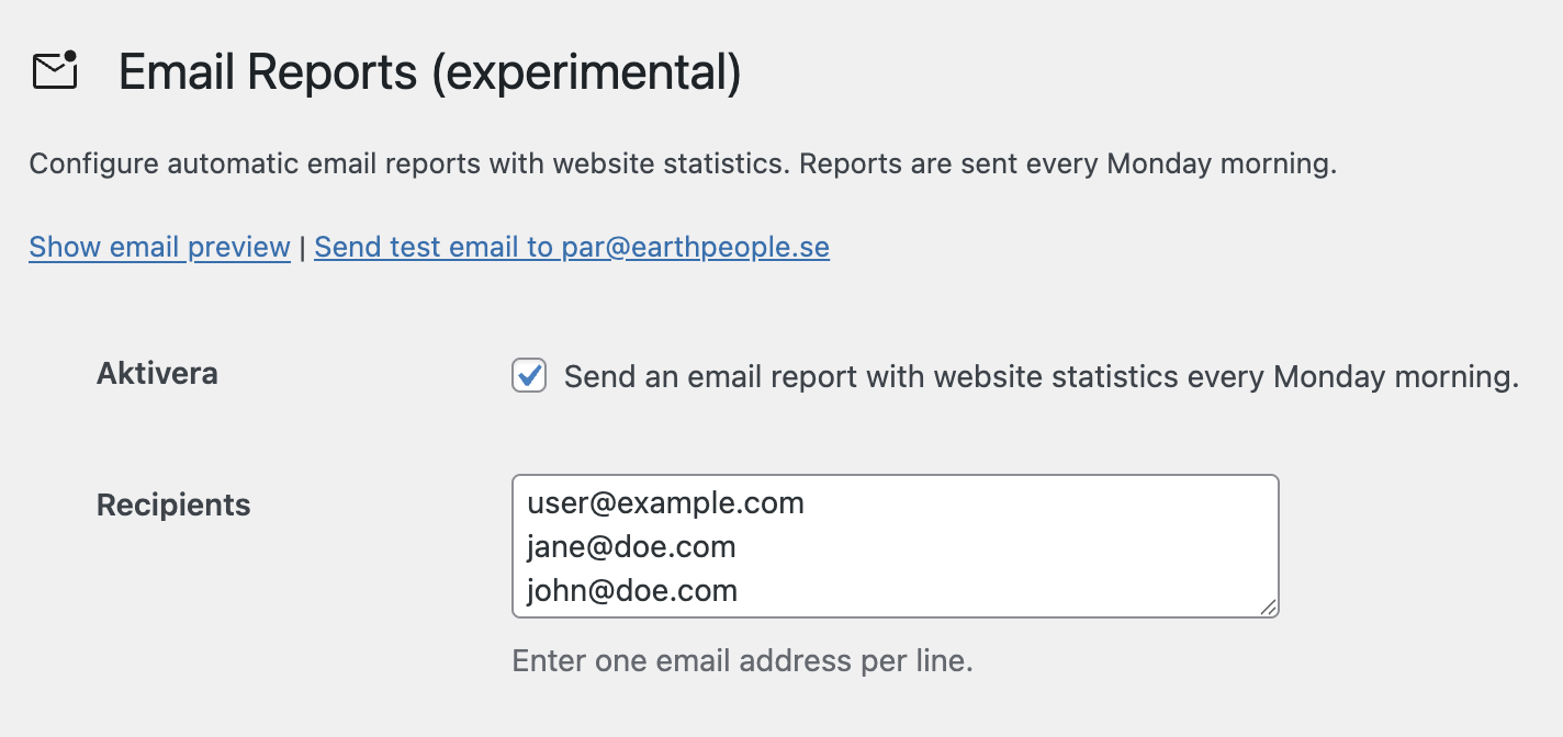 Weekly email reports - Simple History
